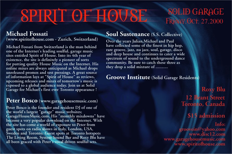 Spirit of House - Toronto October 2000